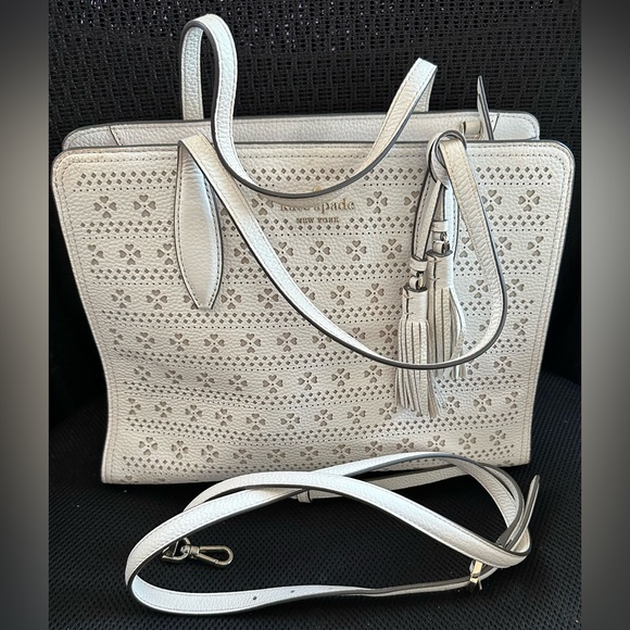 kate spade | Bags | White Perforated Kate Spade Rowe Perf Leather Medium Tote Bag Handbag Wow ...